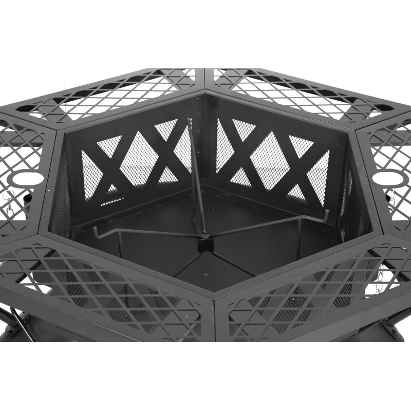 Arlmont & Co. Outdoor Hex-shaped Ranch Wood Burning Fire Pit With Cooking Grill, 37.4 In. Black ...